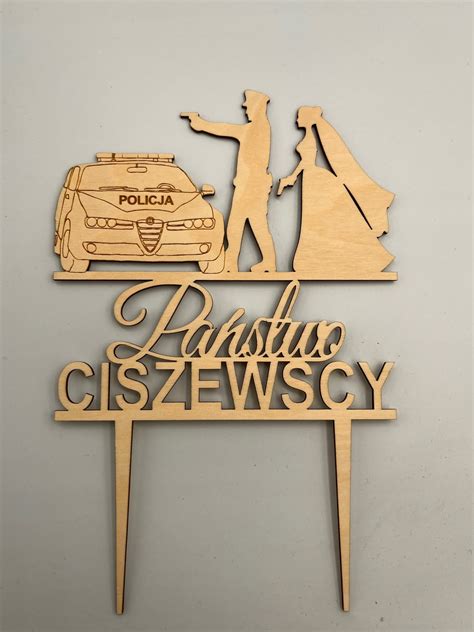 Personalizowany Topper Drewniany Na Tort Weselny Policjant Policja