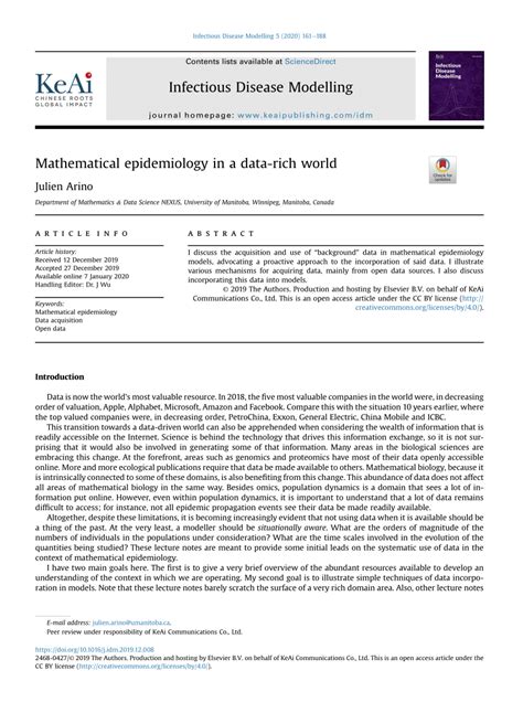 pdf mathematical epidemiology in a data rich world
