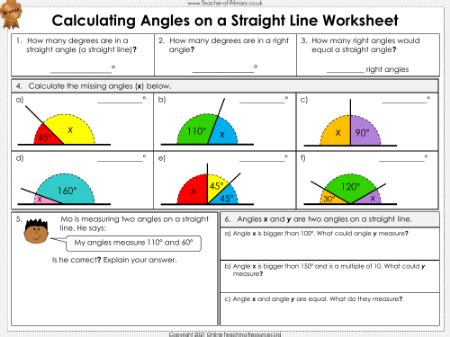 Calculating Angles On A Straight Line Maths Year 5
