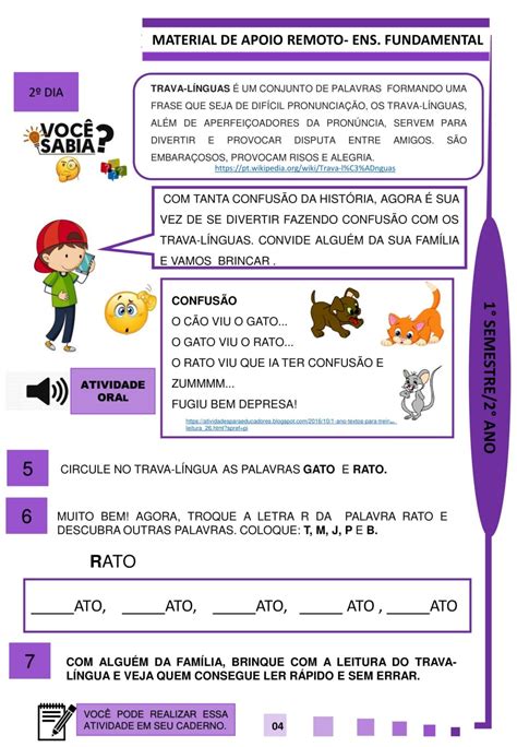 2º ano material de apoio remoto atividades de língua portuguesa e