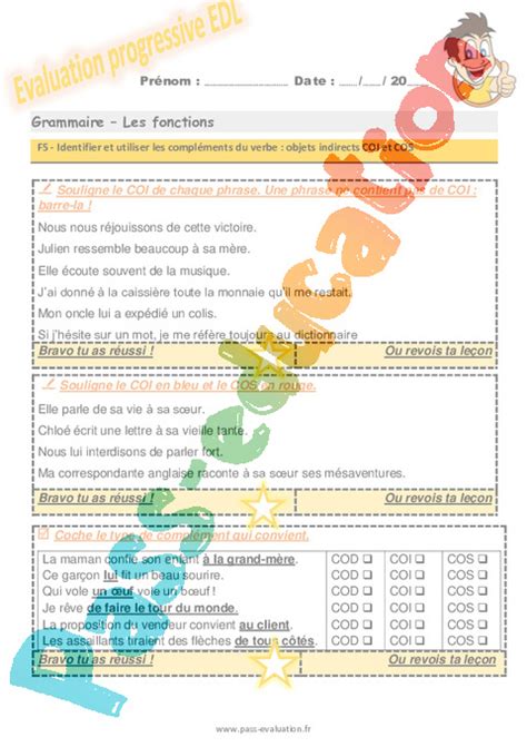 Evaluation Progressive Par Comp Tences Compl Ment Du Verbe Cm Pdf