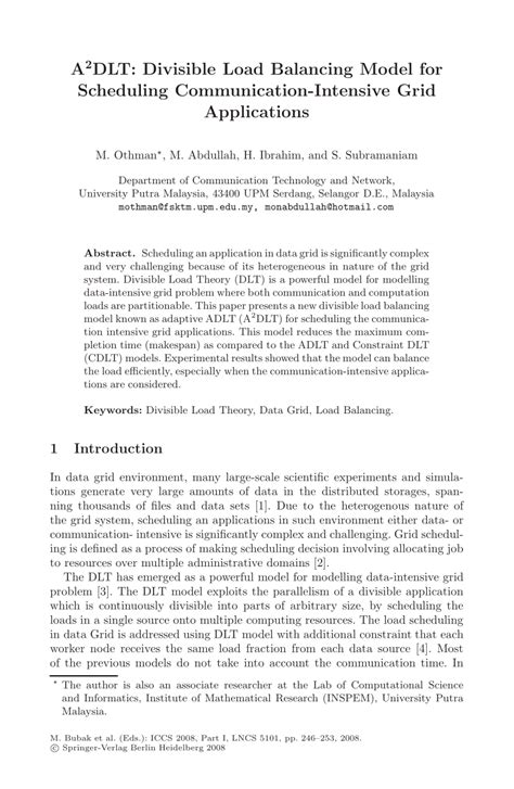 pdf a2dlt divisible load balancing model for scheduling communication intensive grid applications