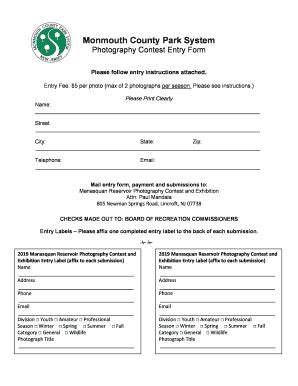 Fillable Online Monmouth County Park System Photography Contest Entry