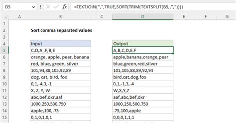 sort comma separated values excel formula exceljet