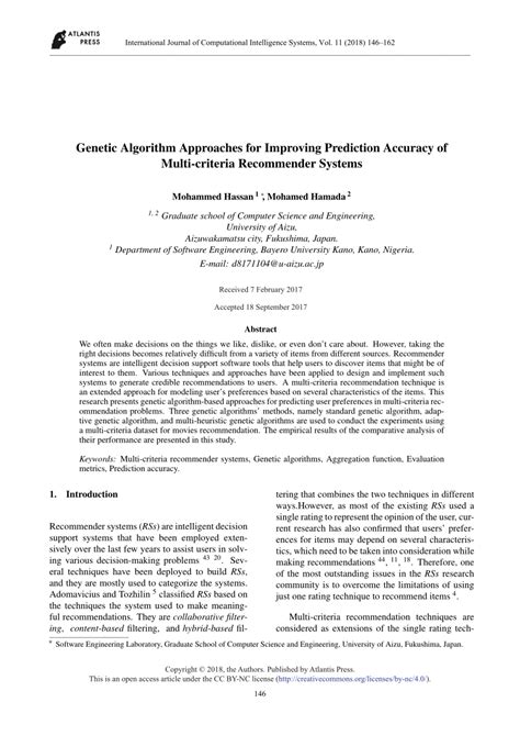 pdf genetic algorithm approaches for improving prediction accuracy of multi criteria