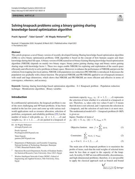 pdf solving knapsack problems using a binary springer dokumen tips
