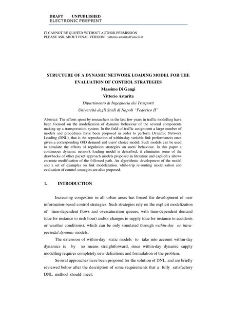 pdf structure of a dynamic network loading model for the evaluation of control strategies