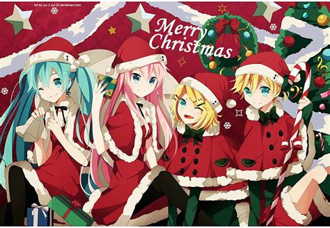 アニメ アニメの女の子 ボーカロイド 初音ミク クリスマス 巡音ルカ 鏡音レン 鏡音リン HDデスクトップの壁紙