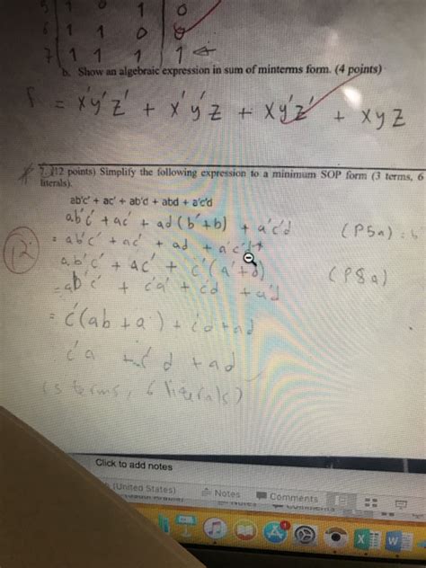 solved b show an algebraic expression in sum of minterms