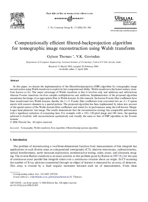 pdf computationally efficient filtered backprojection algorithm for tomographic image