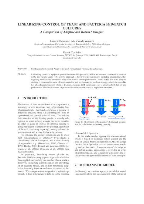 pdf linearizing control of yeast and bacteria fed batch cultures a comparison of adaptive and