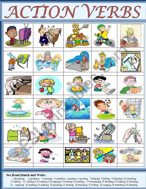 Action Verbs ESL Worksheet By Jhansi