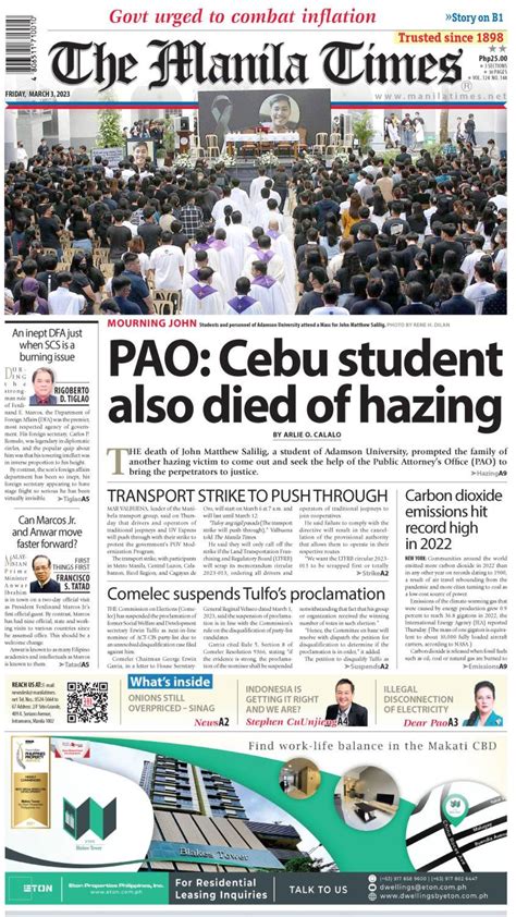 The Manila Times Front Page March 3 2023 The Manila Times
