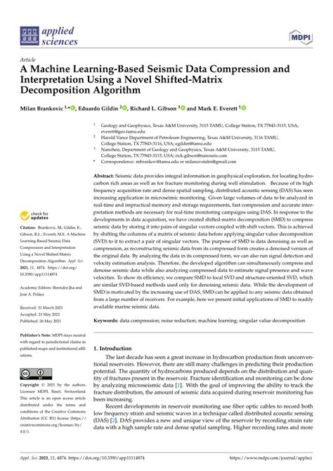 pdf a machine learning based seismic data compression and interpretation using a novel shifted