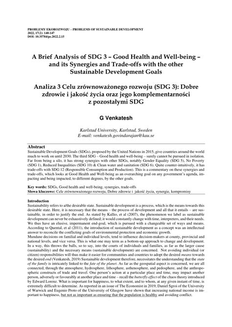 PDF A Brief Analysis Of SDG 3 Good Health And Well Being And Its