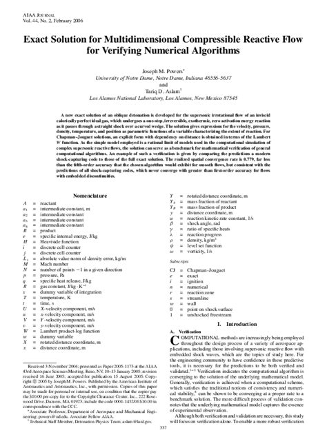 pdf exact solution for multidimensional compressible reactive flow for verifying numerical