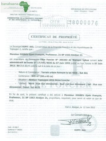 Terrains Parcelles TERRAIN EN VENTE Abidjan Banabaana