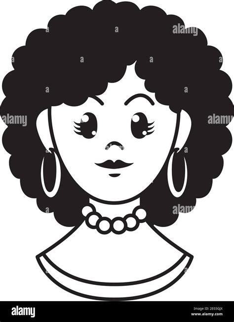 Cartoon Afro Woman With Round Earrings And Pearl Necklace Over White