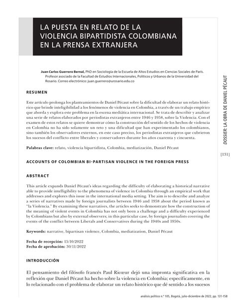 PDF La Puesta En Relato De La Violencia Bipartidista Colombiana En La