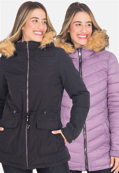 Jaqueta Parka Feminina Nylon Dupla Face Capuz Removível