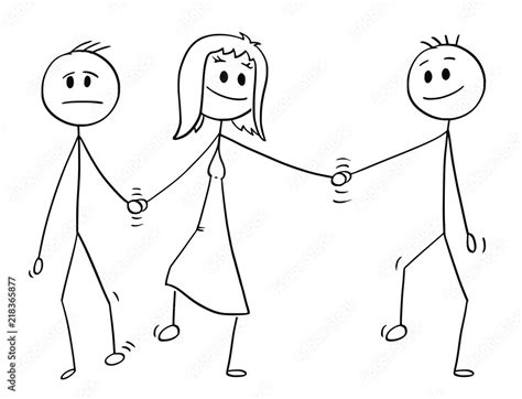 Cartoon Stick Drawing Conceptual Illustration Of Heterosexual Couple Of Man And Woman Walking