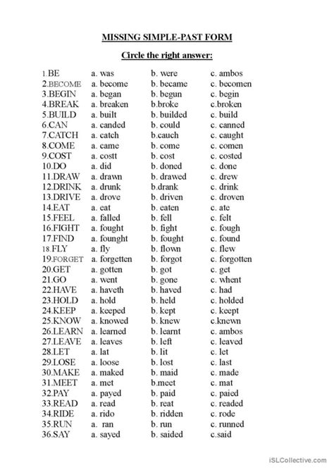 List Of Irregular Verbs For Spanis English ESL 49 OFF