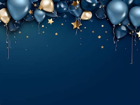 Fond D Anniversaire Avec Un Ballon Sur Fond Bleu Marine Photo Premium