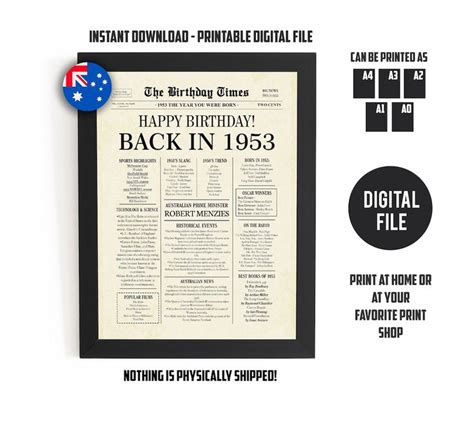 1954 AUSTRALIA 70th Birthday Newspaper Print Australian 1954 Birthday