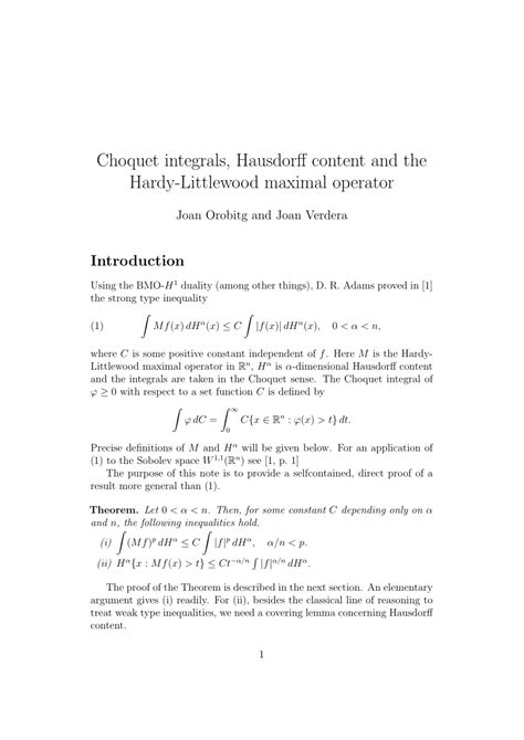 pdf choquet integrals hausdorff content and the hardy littlewood maximal operator