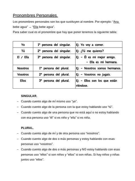 Ejercicios De Evaluacion O De Refuerzo Sobre Los Pronombres Personale