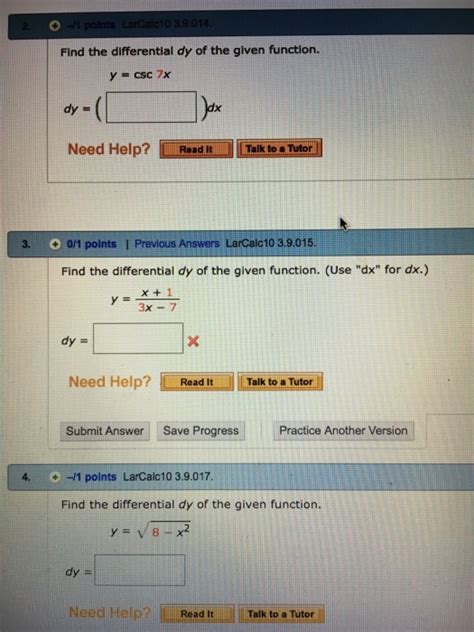 solved transcribed image text find the differential dy of the 1 answer transtutors