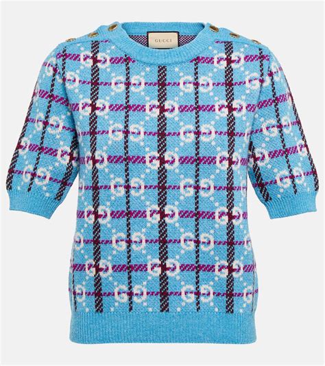 Gucci Gg Jacquard Wool Sweater Blue Editorialist