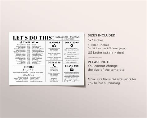 Editable Wedding Day Timeline Bridal Party Itinerary Template Etsy