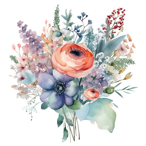 10 Watercolor Flower Bouquet Clipart Graphics Floral PNG Files For