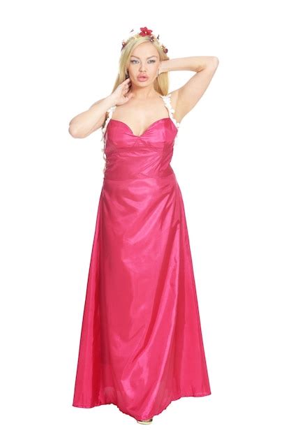 Premium Photo Beautiful Woman In Pink Dress Posing