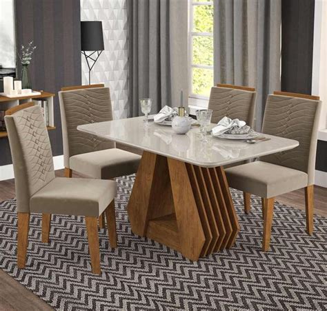 Mesa Para Sala De Jantar Agata 130 X 80 Cm E 4 Cadeiras Clarice Cimol