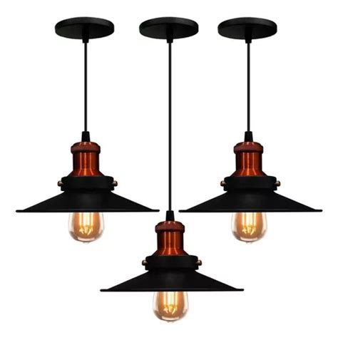 Kit 3 Lustres Pendentes Sala Preto Nordic Retro Vintage Parcelamento