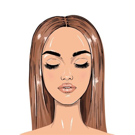 Mujer con ojos cerrados y pestañas largas Vector Premium