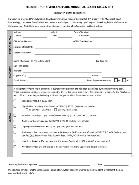 Fillable Online Opkansas Request For Discovery City Of Overland Park