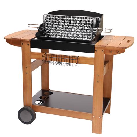 Barbecue Au Charbon De Bois SOMAGIC Senlis Chariot Bois Cuve Noire