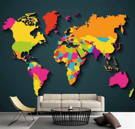 Adesivo Parede Mapa Mundi Colorido Países Viagem Gg854 Elo7