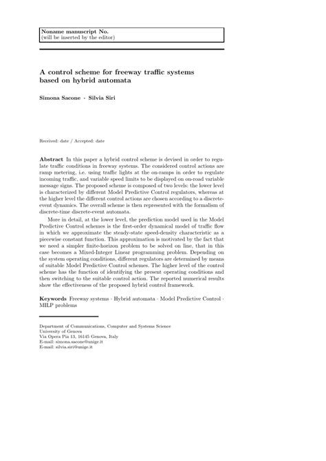 pdf a control scheme for freeway traffic systems based on hybrid automata