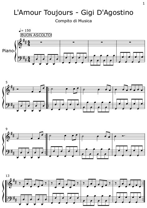 L Amour Toujours Gigi D Agostino Sheet Music For Piano