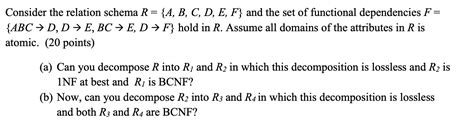 solved consider the relation schema r {a b c d e f}