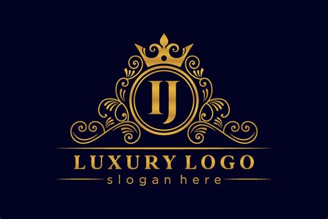 IJ Initial Letter Gold Calligraphic Feminine Floral Hand Drawn Heraldic
