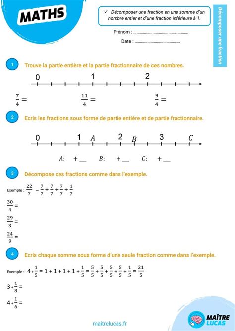 Exercices Décomposer une fraction CM2 CM1 Maître Lucas Fraction cm2