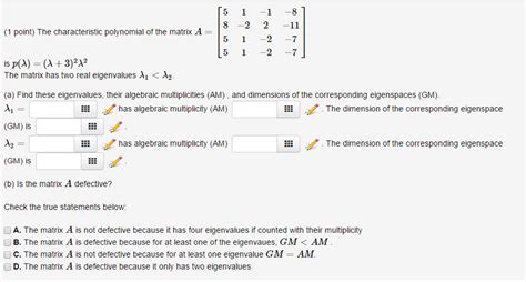 the characteristic polynomial of the matrix a [5 1