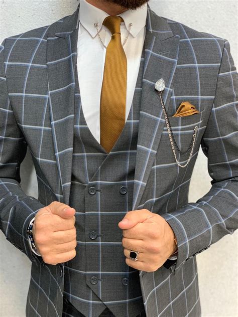 Black White Plaid Wedding Suit Gentleman Style Giorgenti Custom Suits