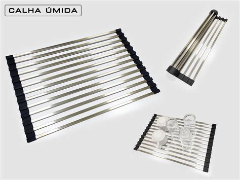 Esteira Escorredor Multiuso Descanso Panelas Inox Dobrável Calha