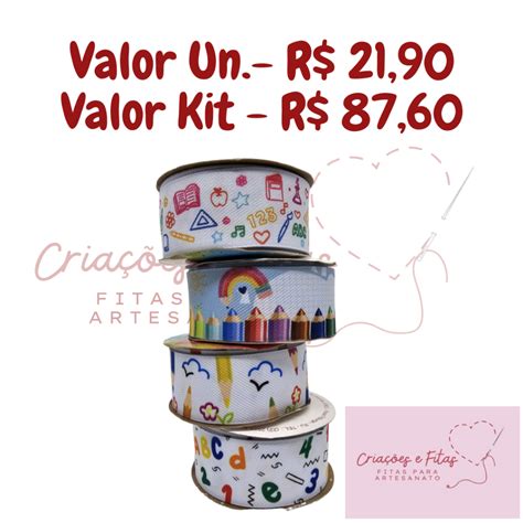 Kit Fita Sinimbu Jeans Escolar Estampada Volta As Aulas N9 38mm 4